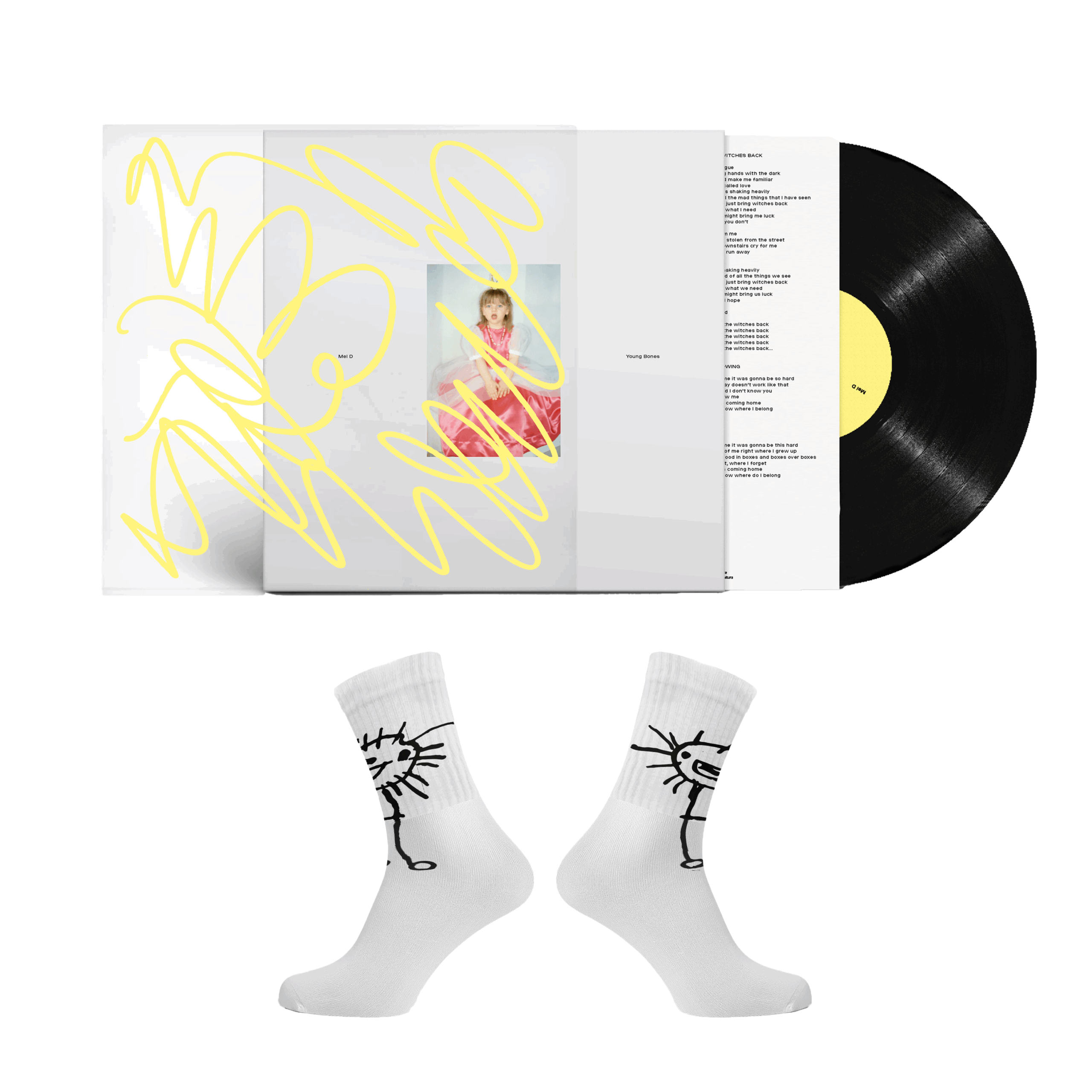 MEL D - Young Bones Vinyl + Stick Figure Socks Bundle - Two Gentlemen